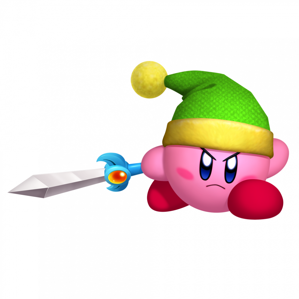 Kirby wearing Link's hat and holding a sword – Game Climate